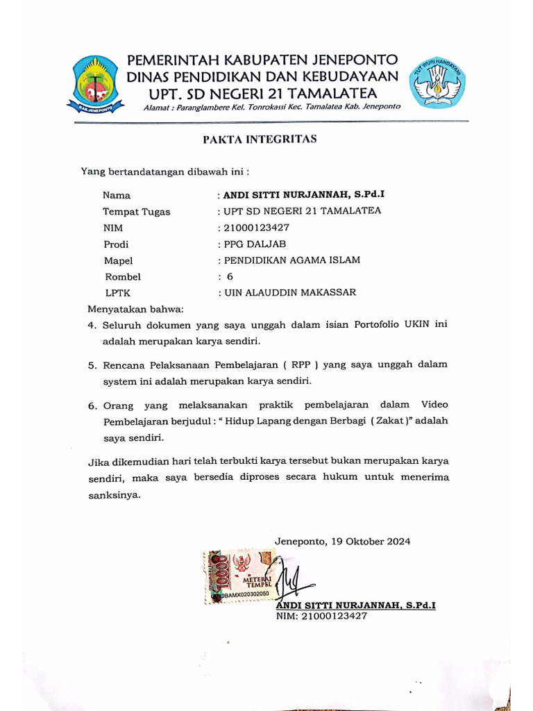 Contoh Pakta Integritas | PDF