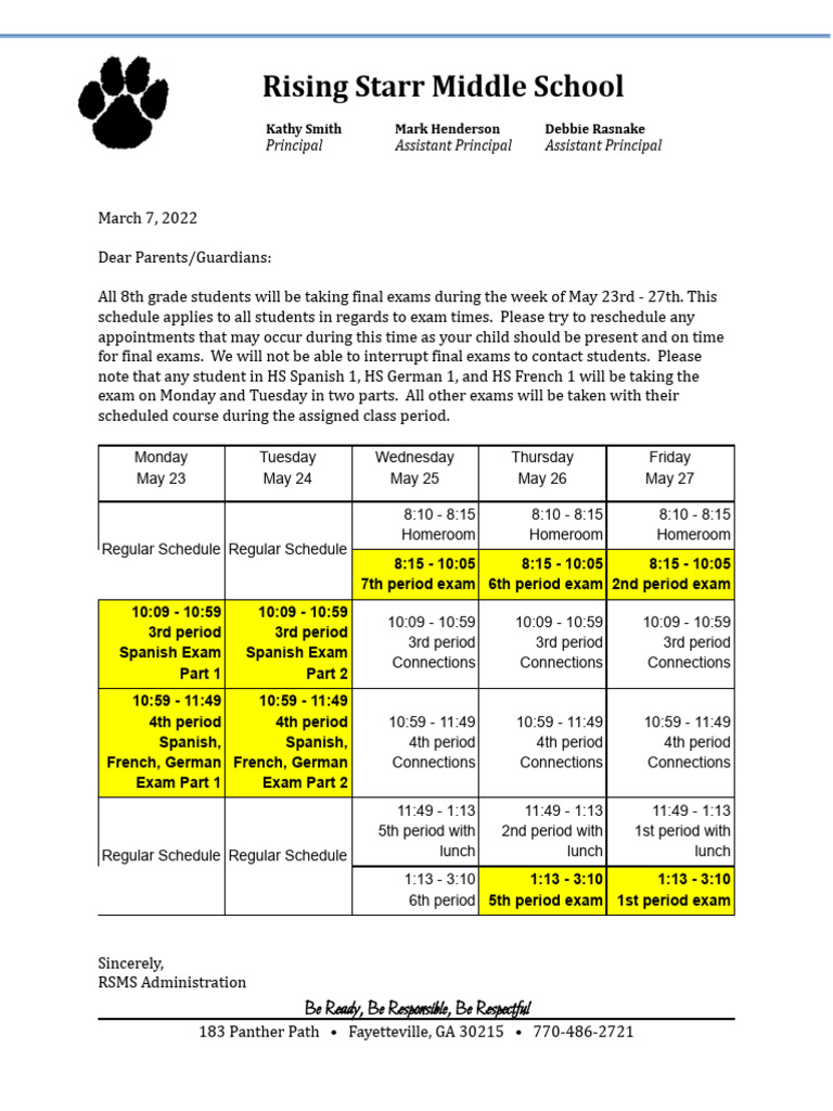 8th Grade Final Exam Schedule 2022 | PDF