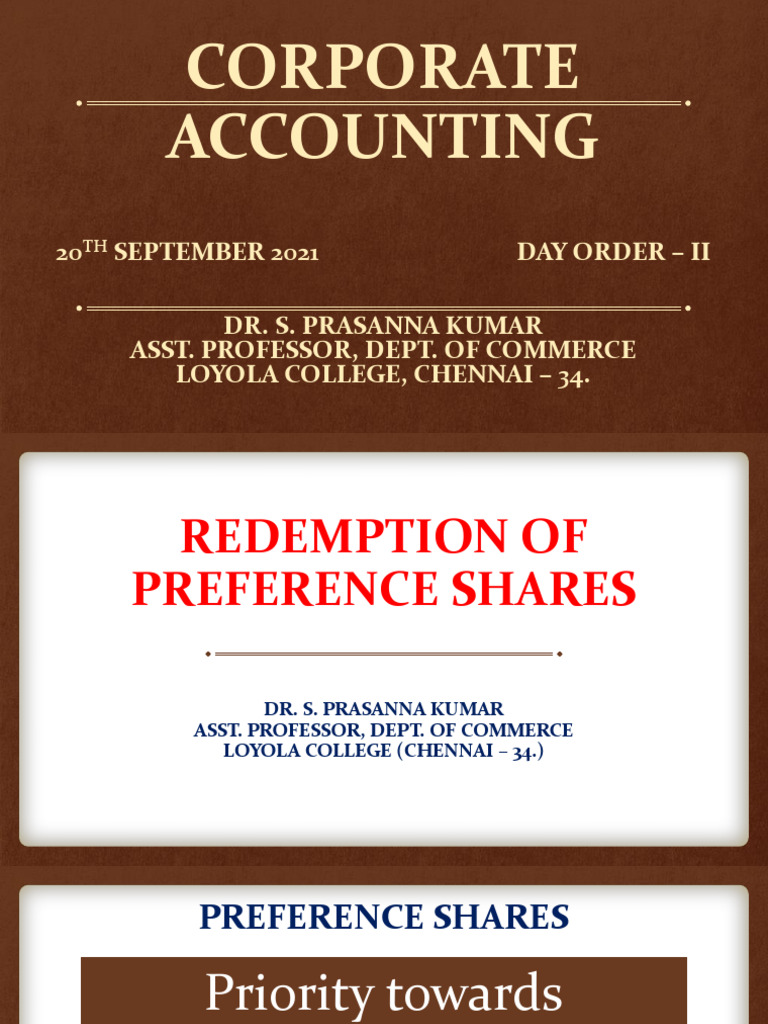 Notes On Redemption of Pref Shares | PDF | Debits And Credits ...
