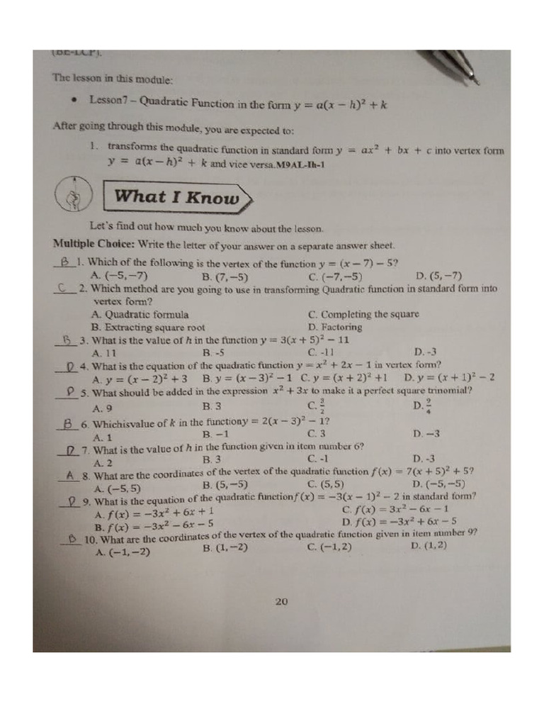 Quadratic Function Lesson7 | PDF