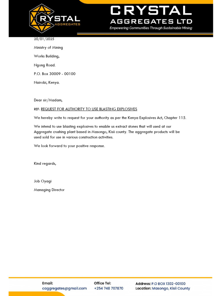 Request for Blasting Explosives Authority | PDF