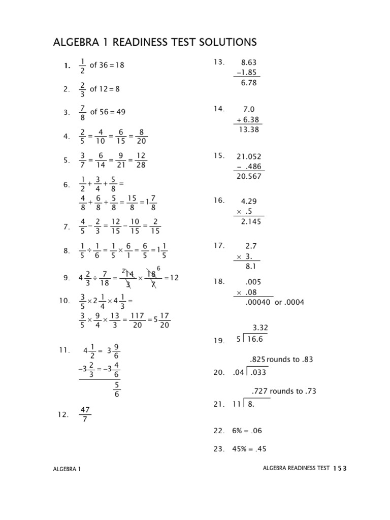 Algebra 1 Readinesstestsolutions | PDF