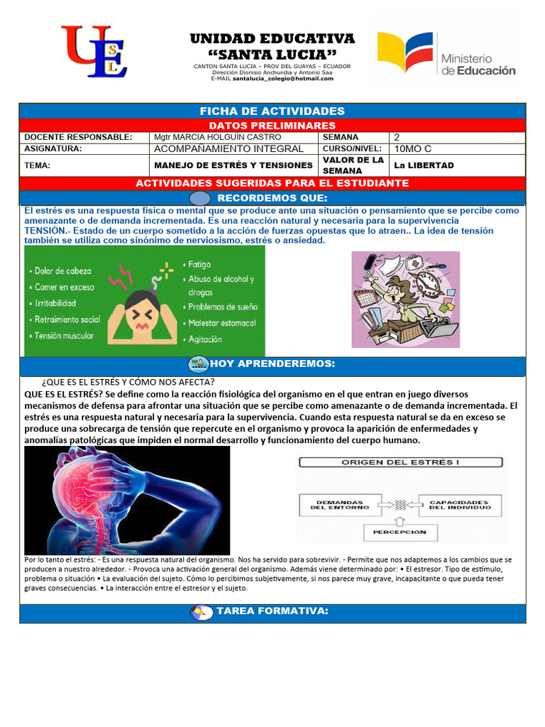 FICHA ACT. ACOMPAÑto INTEG S21) | PDF | Estrés (biología) | Ansiedad