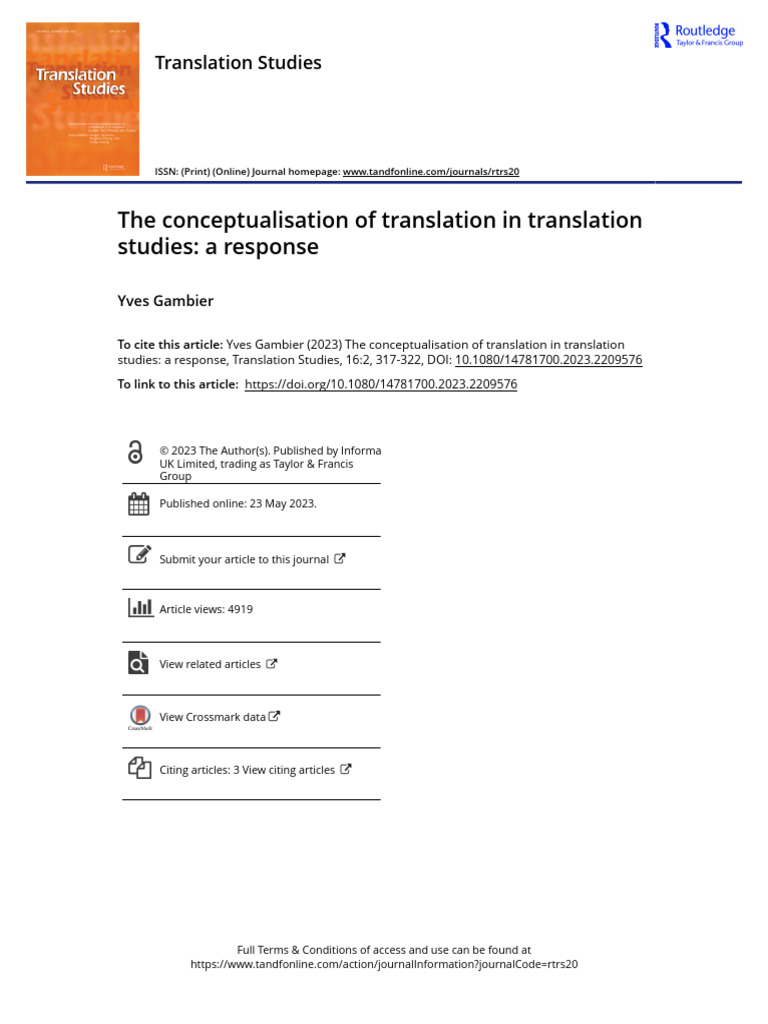 The Conceptualisation of Translation in Translation Studies A Response ...