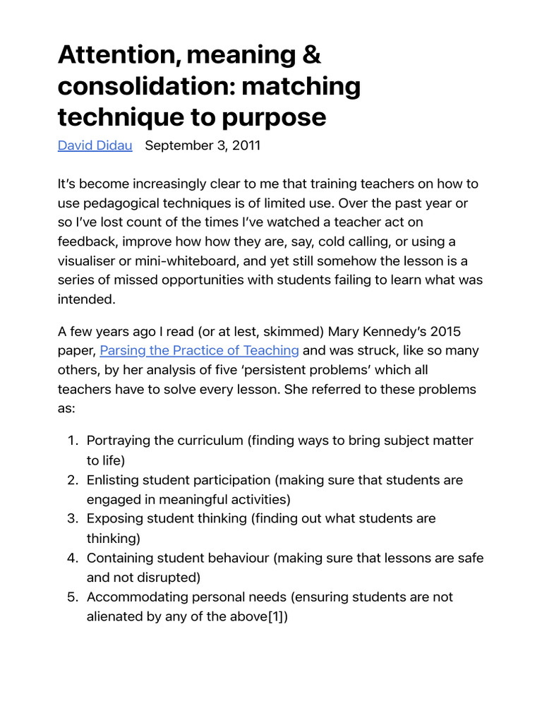 Attention, Meaning & Consolidation - Matching Technique To Purpose ...