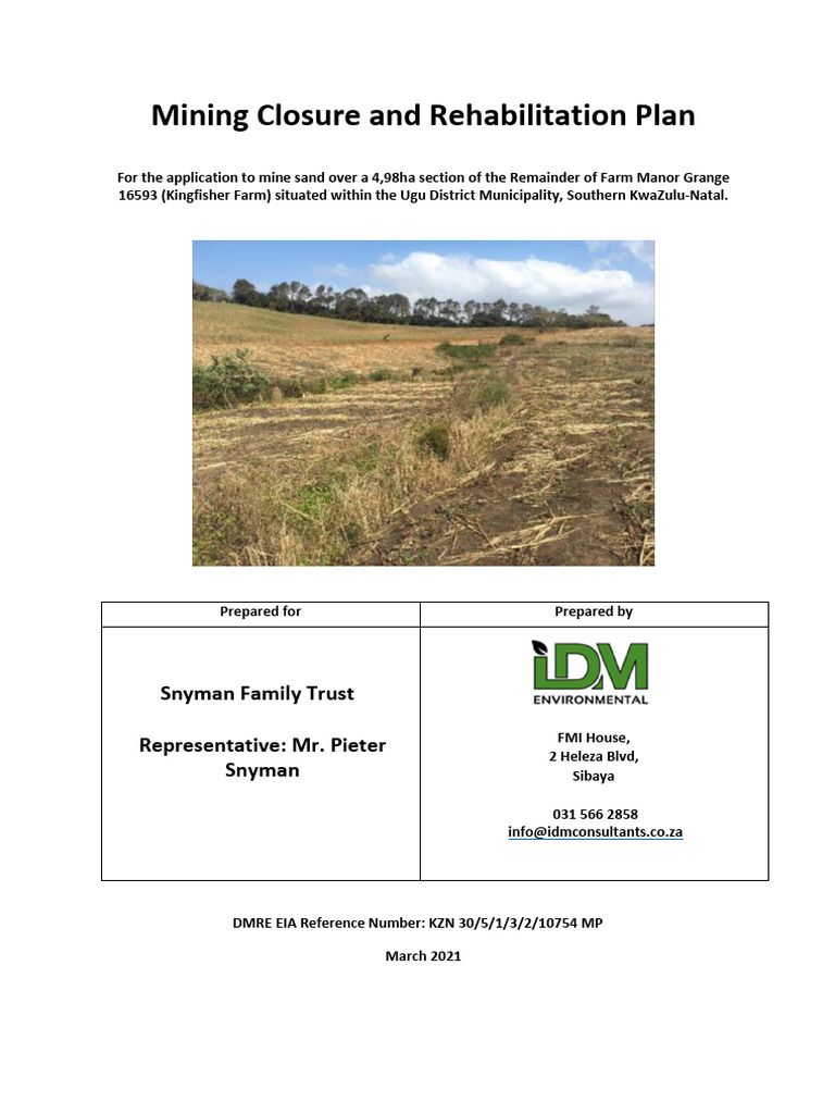 5 Mining Closure and Rehabilitation Plan | PDF | Mining | Wetland