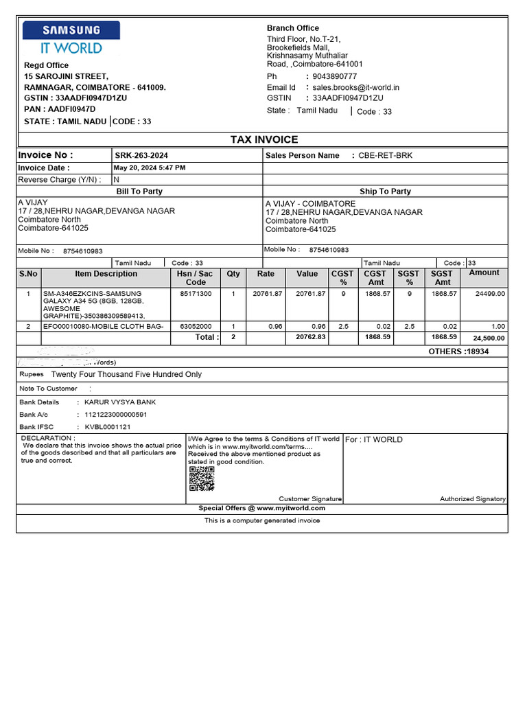 Samsung A34 Mobile Invoice | PDF | Payments | Government Finances
