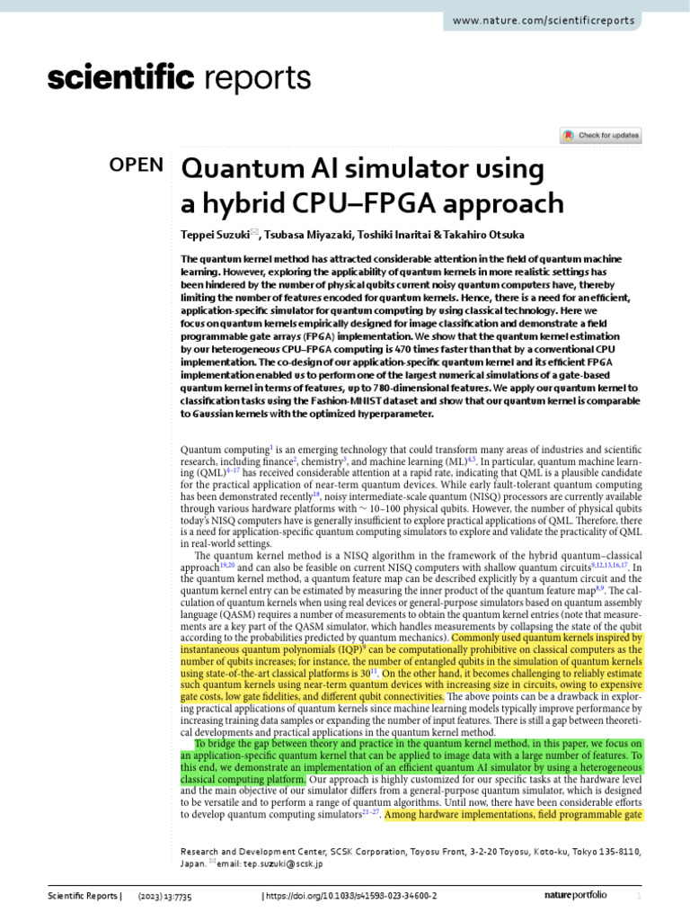 Quantum AI Simulator Using a Hybrid CPU–FPGA Approach | PDF | Quantum Computing | Support Vector ...