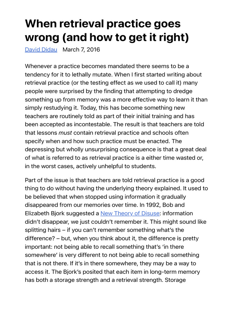 When retrieval practice goes wrong (and how to get it right) – David ... When retrieval practice goes wrong (and how to get it right) – David ...