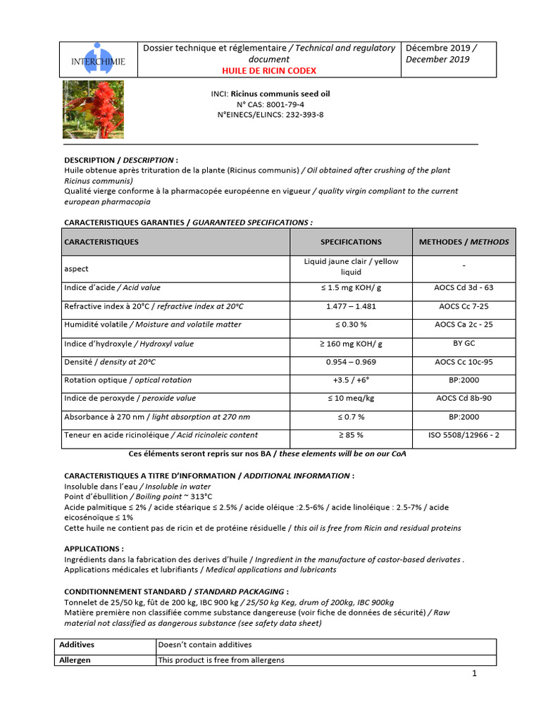 Huile de Ricin Codex - 2019dec | PDF