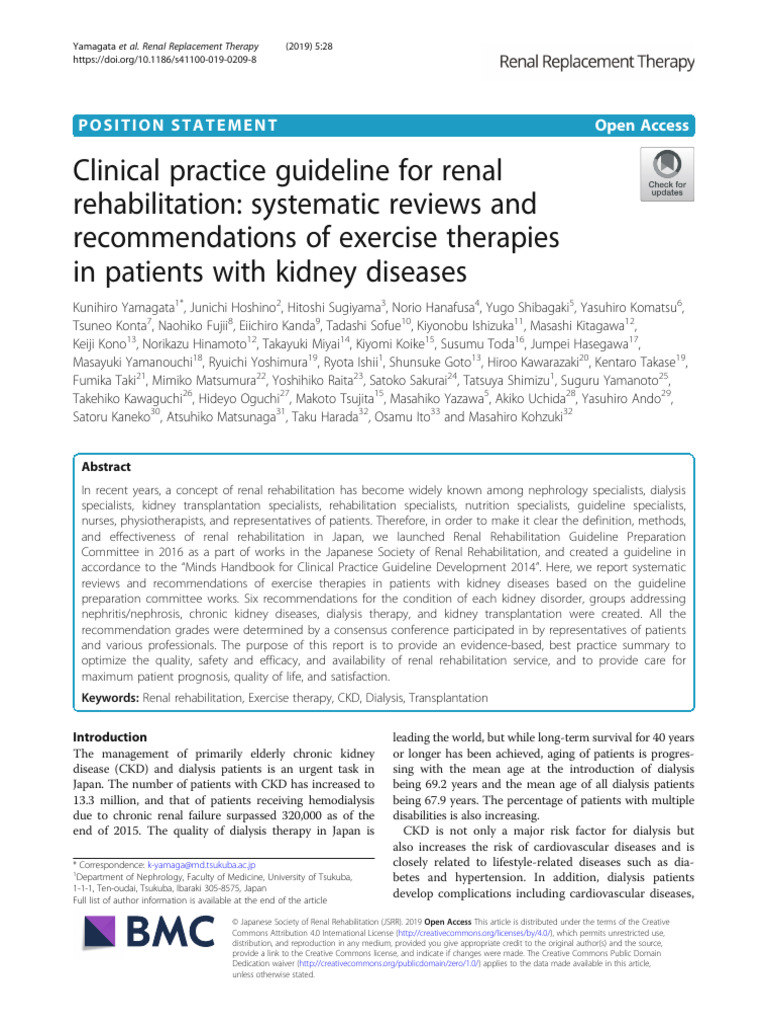 Clinical practice guideline for renal rehabilitation- systematic ...