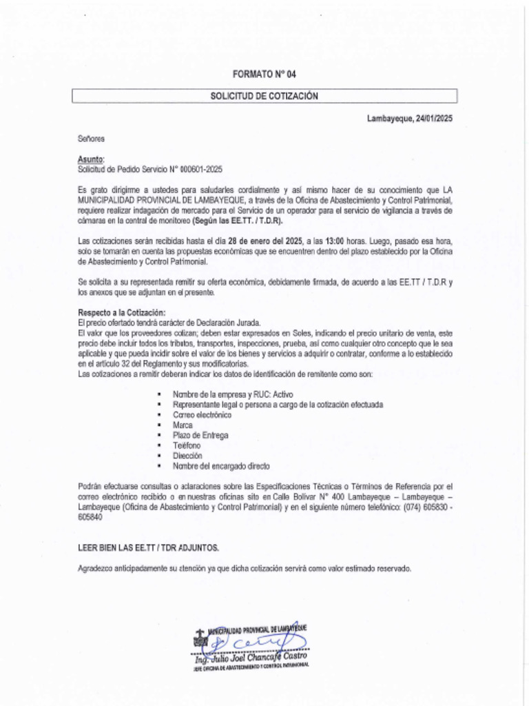 Solicitud de Cotizacion PS 601 | PDF