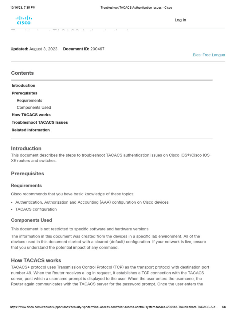 26.device Administration Troubleshooting A.Troubleshoot TACACS Authentication Issues | PDF | Ip ...