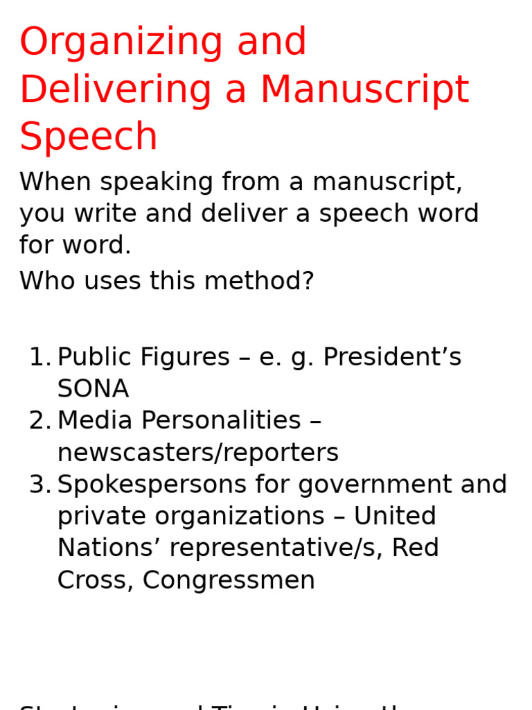 Organizing and Delivering Manuscript Speech and Memorized Speech | PDF