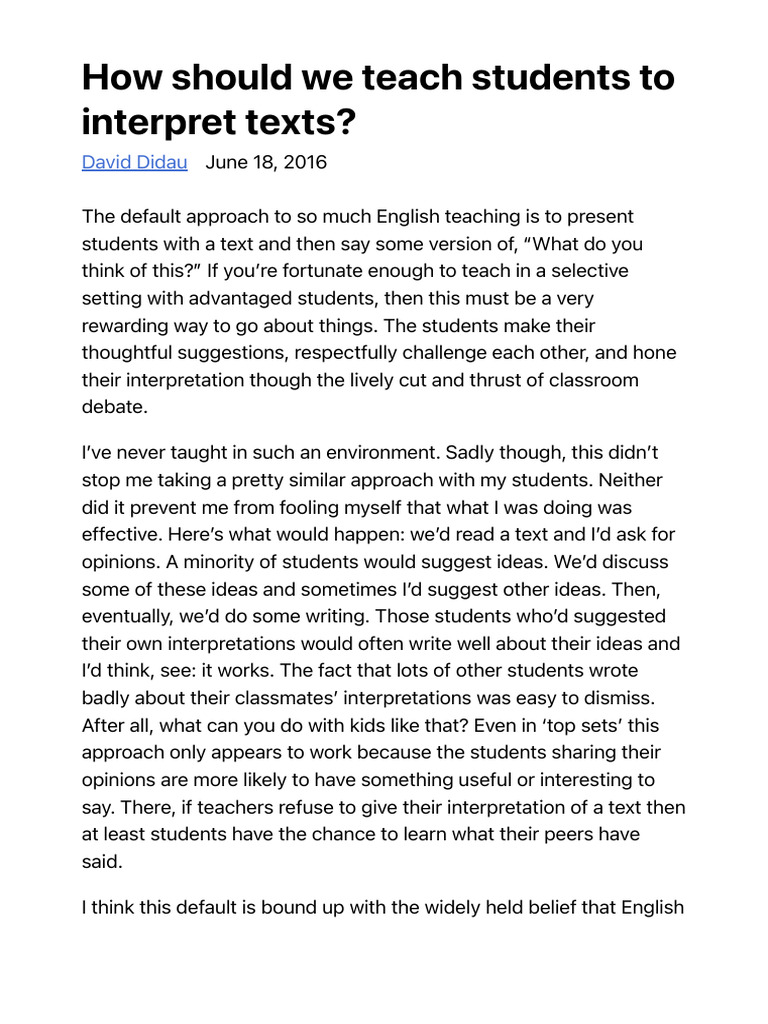 How Should We Teach Students To Interpret Texts? - David Didau | PDF ...