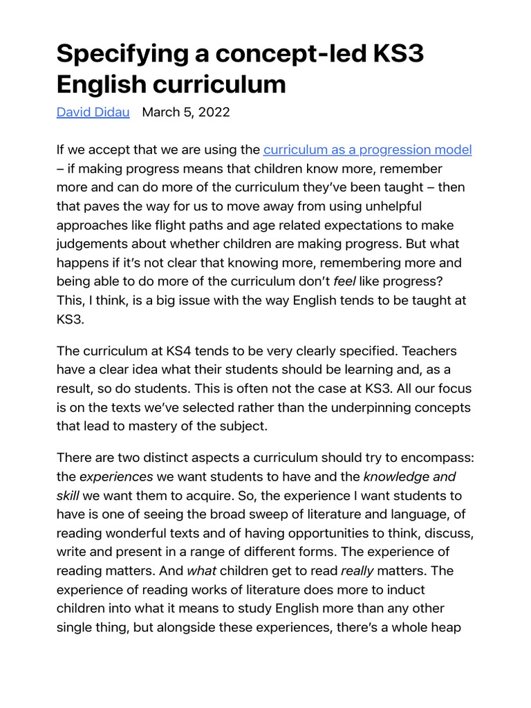 Specifying A Concept-Led KS3 English Curriculum - David Didau | PDF ...