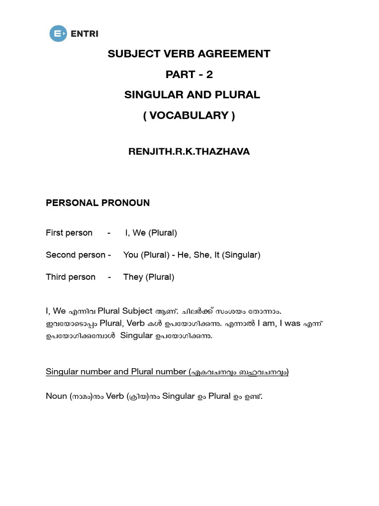 Subject-Verb Agreement Explained | PDF | Grammatical Number | Plural