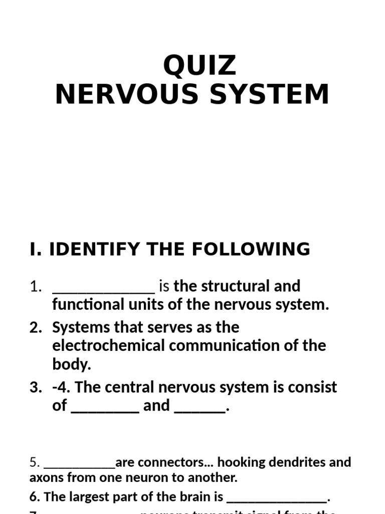 Nervous System Quiz Questions and Answers | PDF