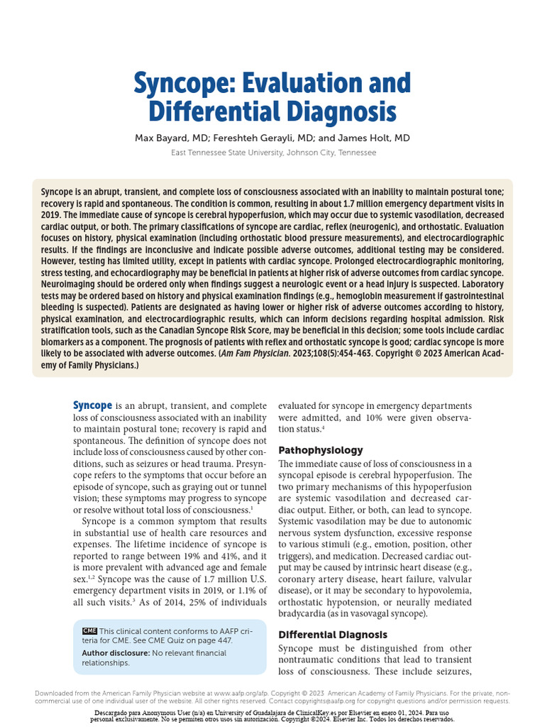 Syncope | PDF | Heart | Blood Pressure