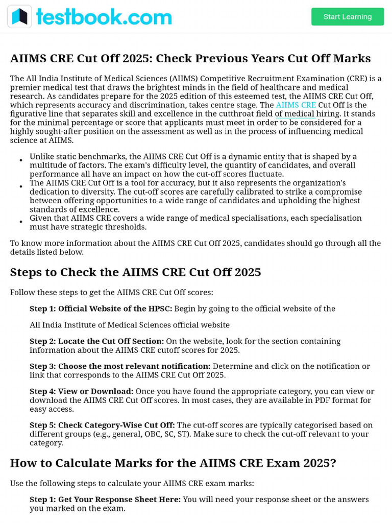 AIIMS CRE Cut Off 2025_ Check Previous Years Cut Off Marks | PDF