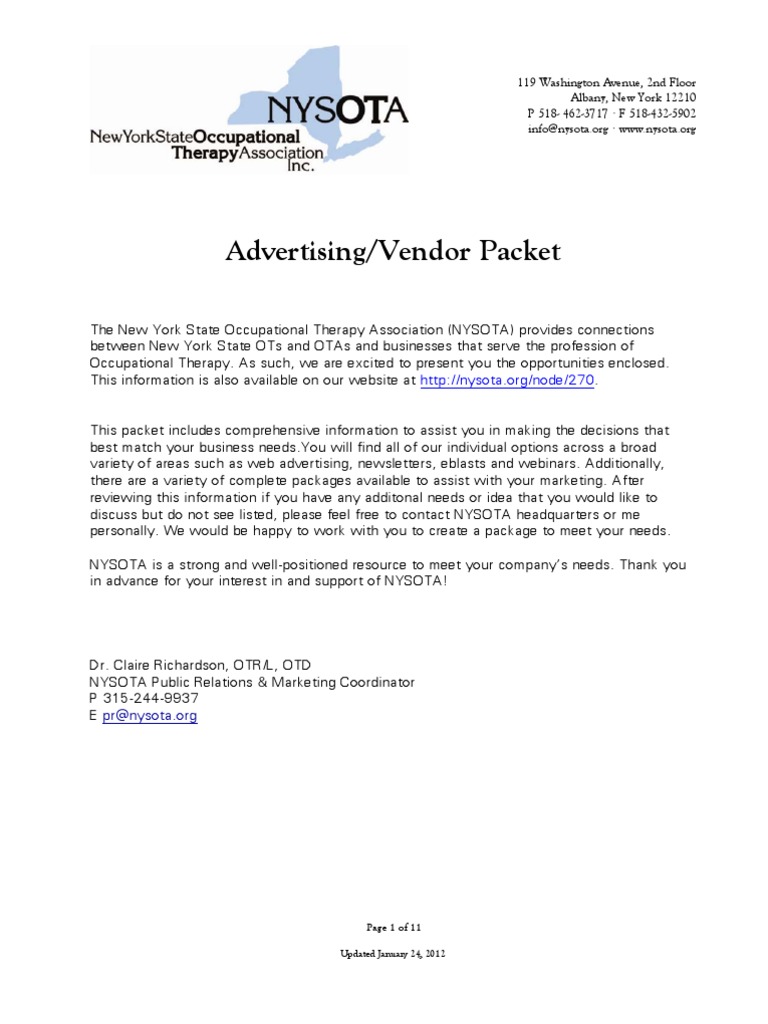 NYSOTA Vendor Packet 1-24-12 | PDF | Advertising | Portable Document Format