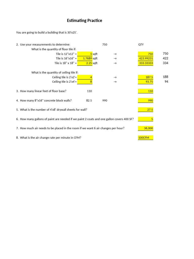 Estimating Worksheet | PDF