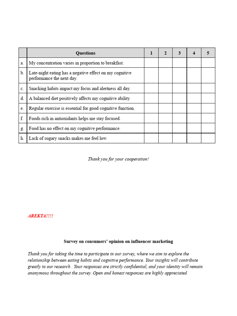 Eating Habits and Cognitive Performance Survey | PDF | Social Media ...