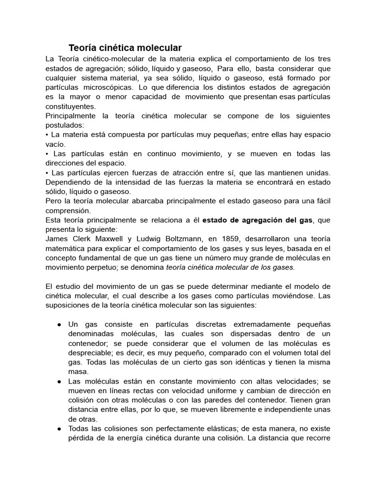 Teoría Cinética de la Materia | PDF | Gases | Líquidos