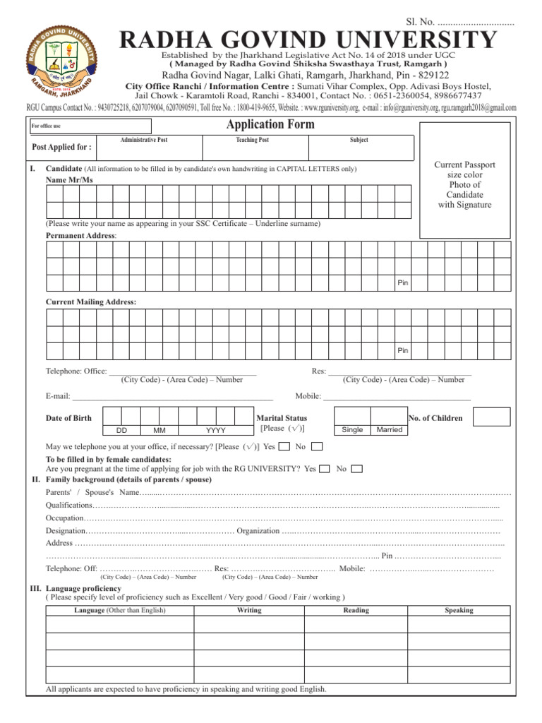 Application Form For Candidiate | PDF