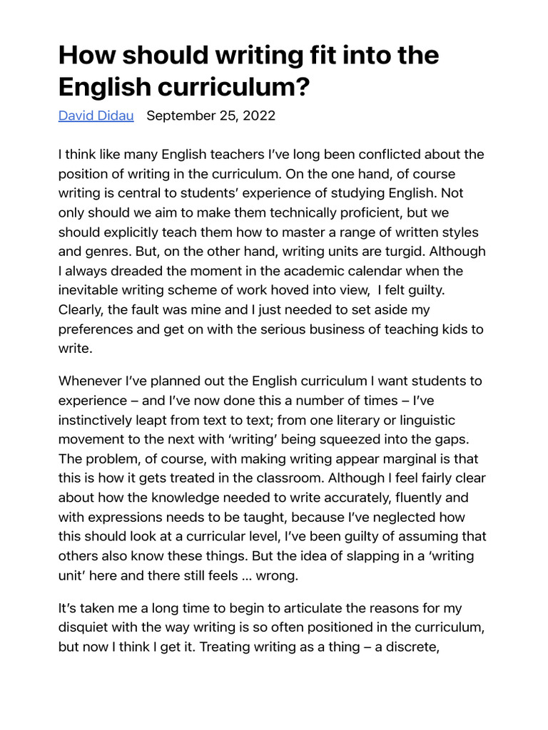 Integrating Writing in English Curriculum | PDF | Curriculum | Knowledge