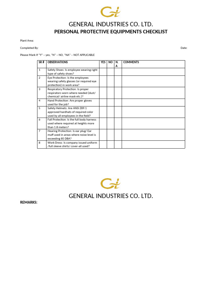 GI-HSE-31 PPE's AUDIT Checklist | PDF
