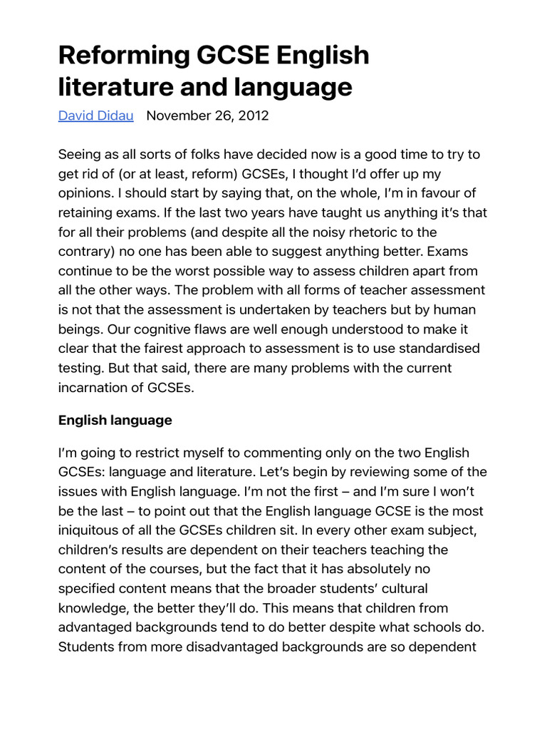 Reforming GCSE English Literature and Language - David Didau | PDF | Learning | Human Communication