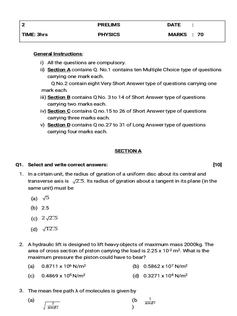 G12 Physics Prelim Exam Jan 24 | PDF | Mechanics | Physical Phenomena