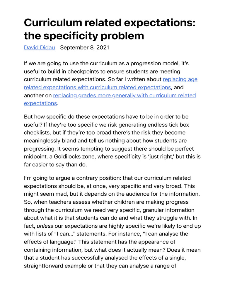 Curriculum Related Expectations - The Specificity Problem - David Didau ...