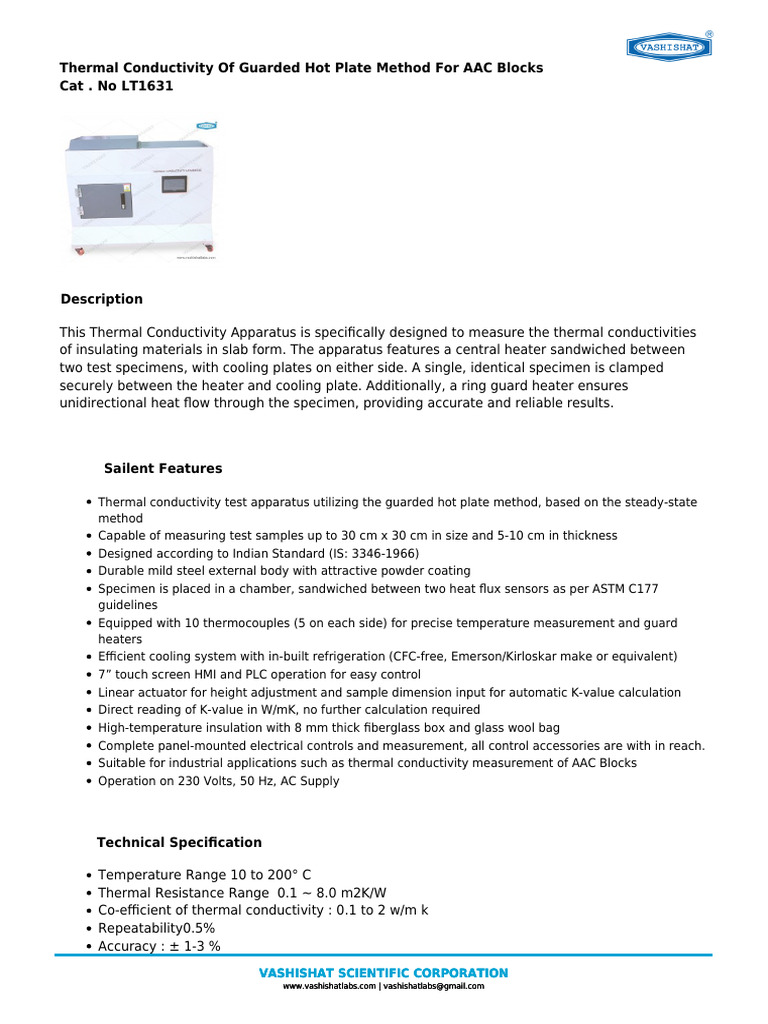 AAC Blocks Thermal Conductivity Tester | PDF | Manufactured Goods ...