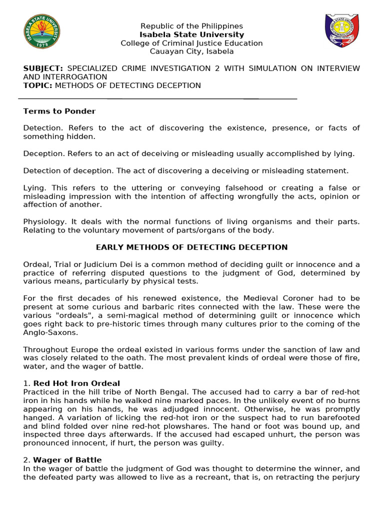 Methods Of Detecting Deception Pdf Hypnosis Lie