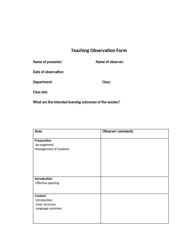 Teaching Observation Form | PDF