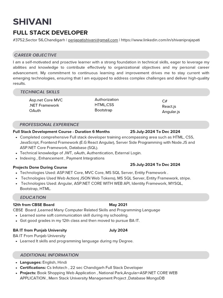 Full Stack Developer Resume 2024 | PDF