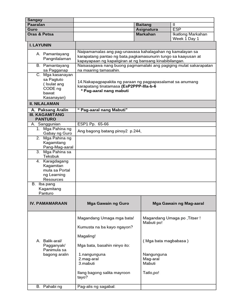 Detailed Lesson Plan in ESP 2 Quarter 3 | PDF