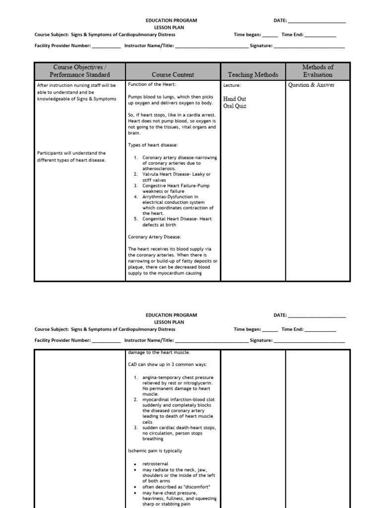 Cardiopulmonary Distress Symptoms Guide | PDF | Heart | Coronary Artery ...
