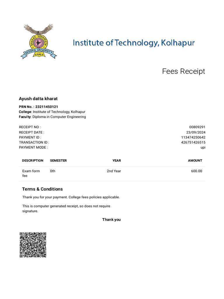 College Exam Fee Receipt - 2nd Year | PDF