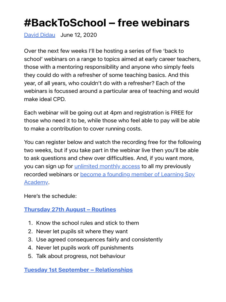 #BackToSchool - Free Webinars - David Didau | PDF