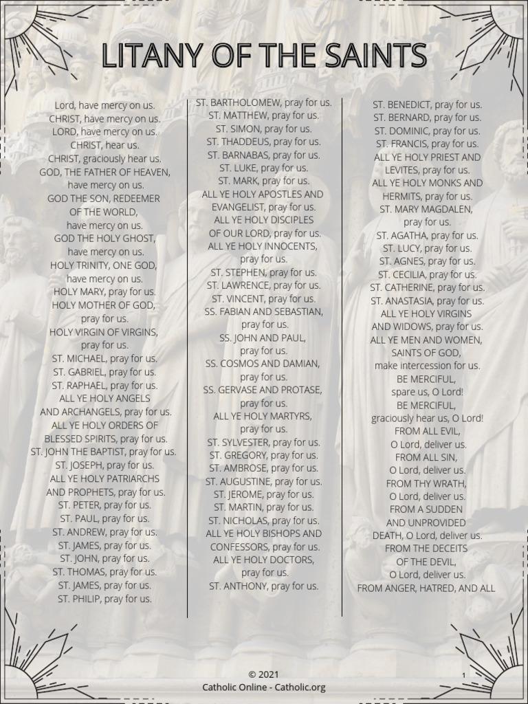 Litany of the Saints Prayer Guide | PDF | Lord's Prayer | Mercy