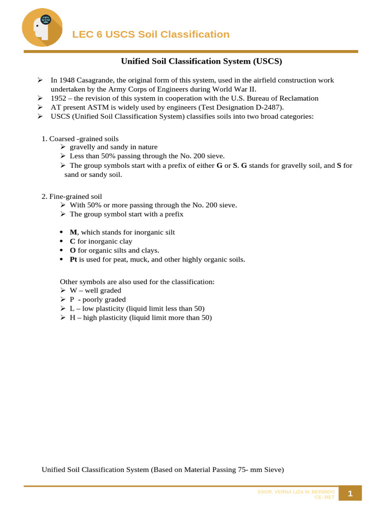 LEC 6 USCS Soil Classification | PDF | Silt | Geotechnical Engineering
