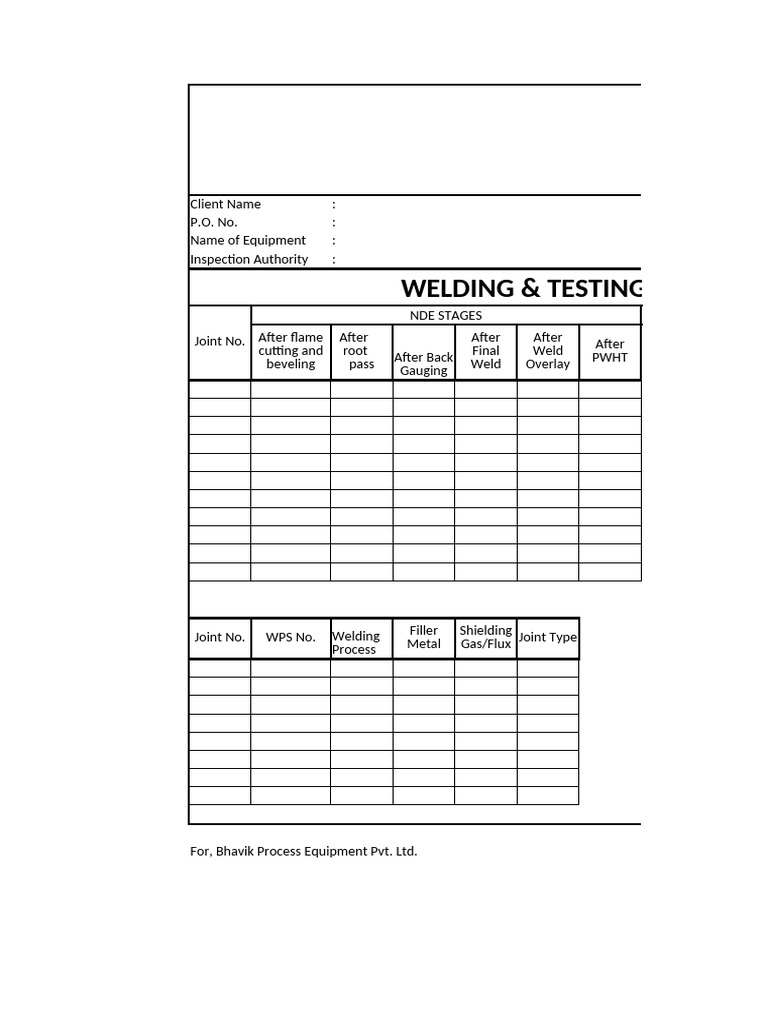 Welding and Testing Plan Format | PDF