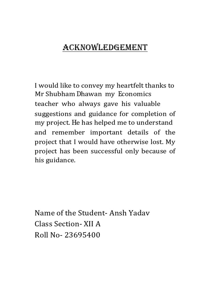 Economics Project Acknowledgement | PDF