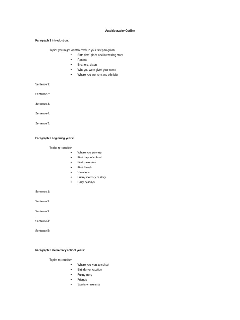High School Autobiography Outline | PDF
