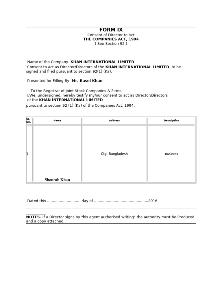 Director Consent Form | PDF