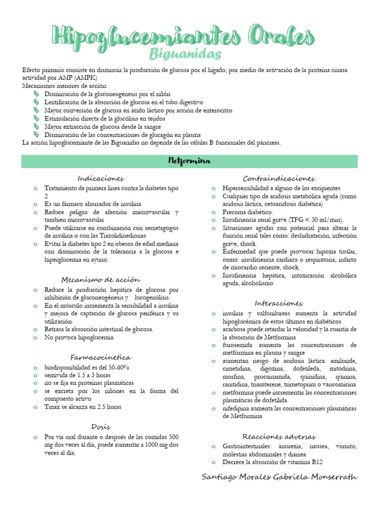 Hipoglucemiantes Orales - Biguanidas | PDF | Diabetes | Especialidades ...