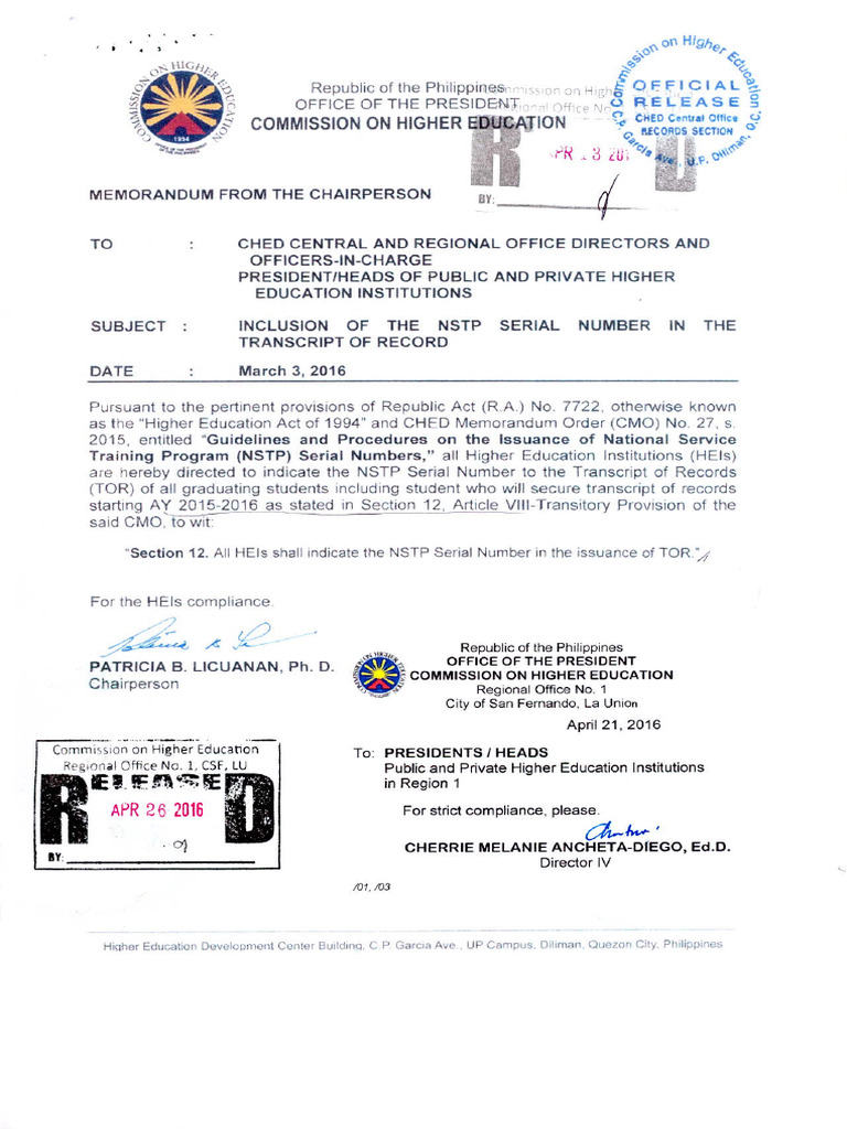 Inclusion of NSTP Serial Number in The OTR | PDF